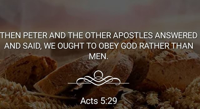 THEN PETER AND THE OTHER APOSTLES ANSWERED AND SAID, WE OUGHT TO OBEY ...