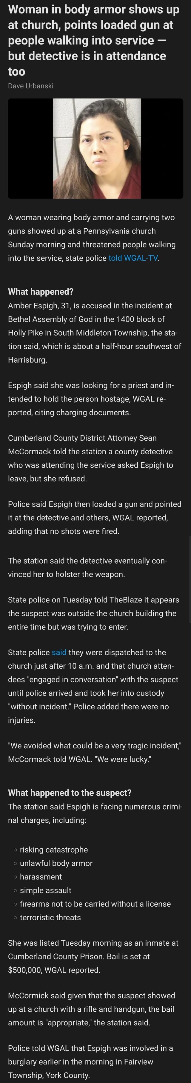 Woman in body armor shows up at church, points loaded gun at people ...