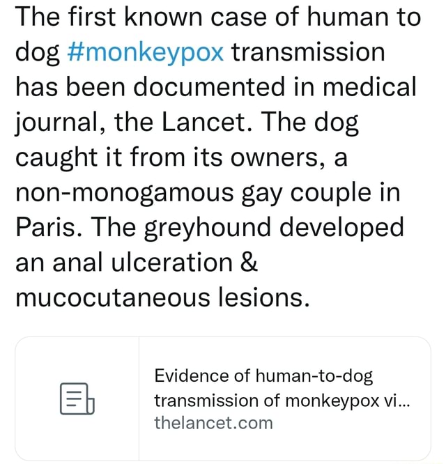 The first known case of human to dog #monkeypox transmission has been ...