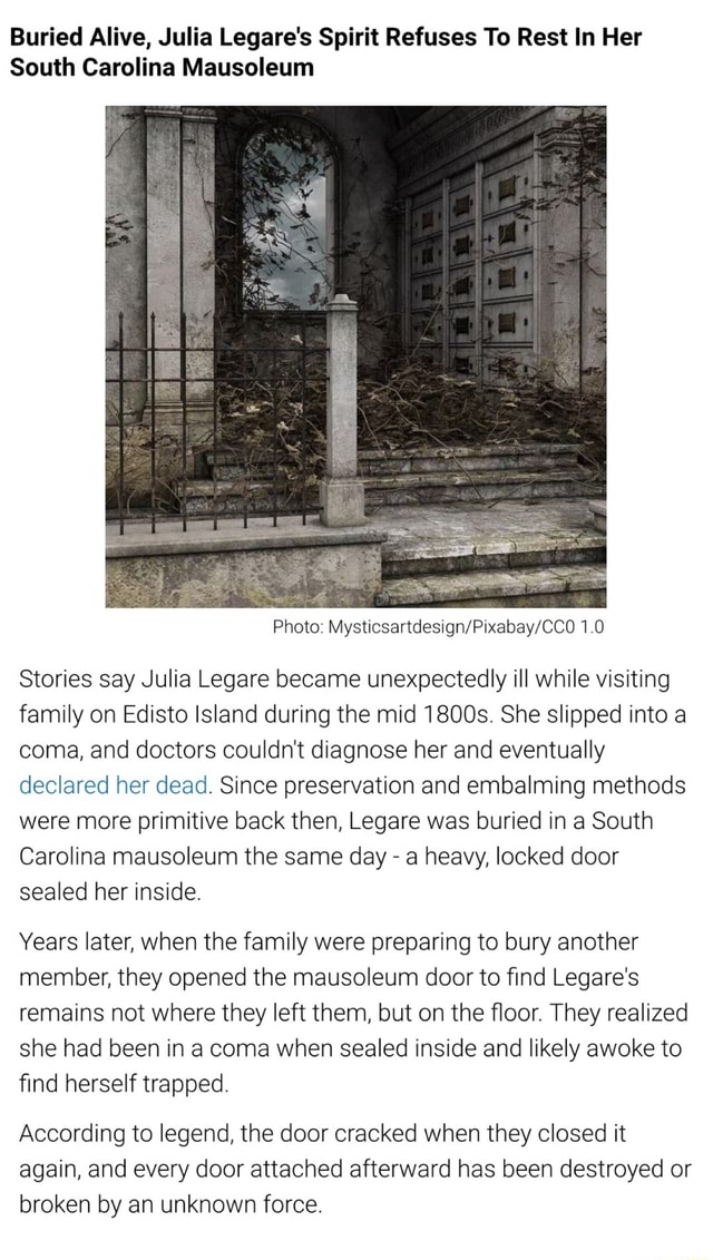 Buried Alive, Julia Legare's Spirit Refuses To Rest In Her South ...