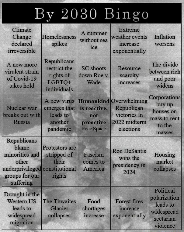 By 2030 Bingo - By 2030 Bingo Climate As Extreme Change Homelessness ...