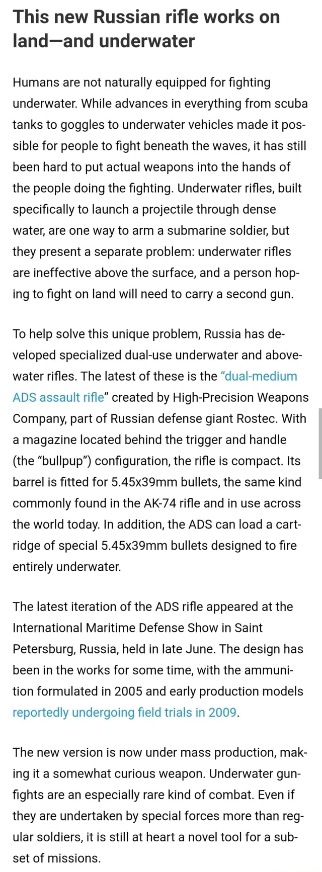 This new Russian rifle works on land-and underwater Humans are not ...
