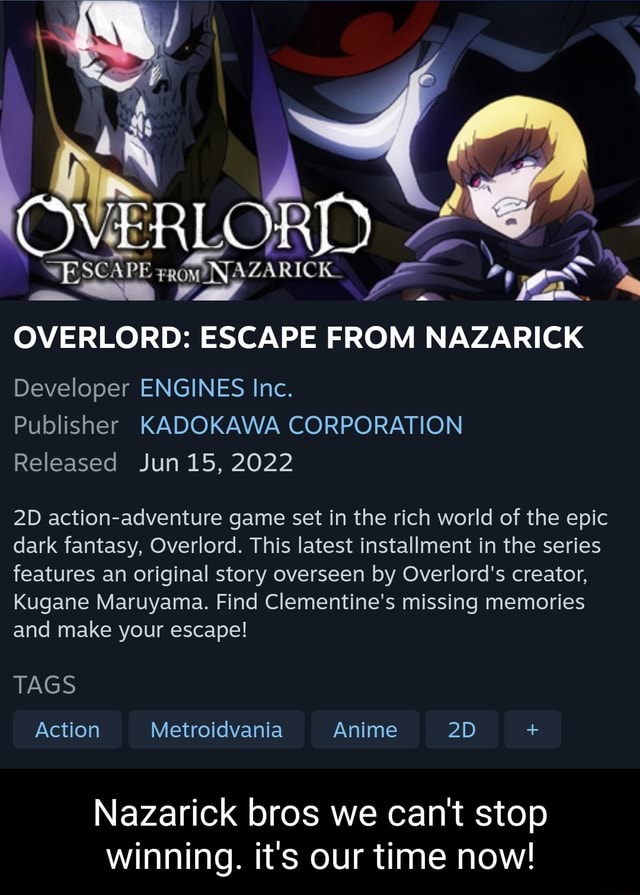 OVERLORD AZARICK. OVERLORD: ESCAPE FROM NAZARICK Developer ENGINES Inc. Publisher KADOKAWA ...