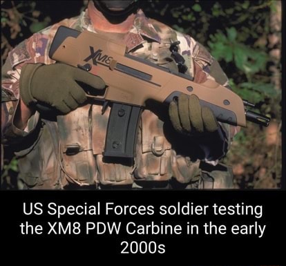 US Special Forces soldier testing the XM& PDW Carbine in the early ...