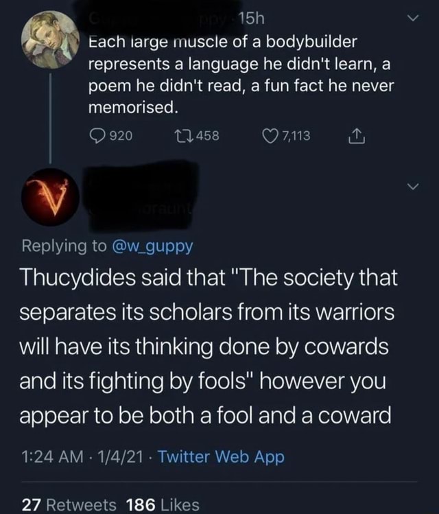 Each large muscle of a bodybuilder represents a language he didn't ...