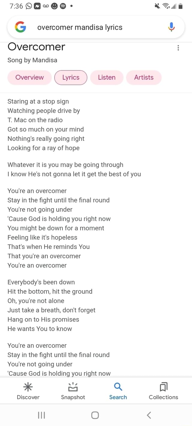 G overcomer mandisa lyrics 736 Overcomer Song by Mandisa Overview ...