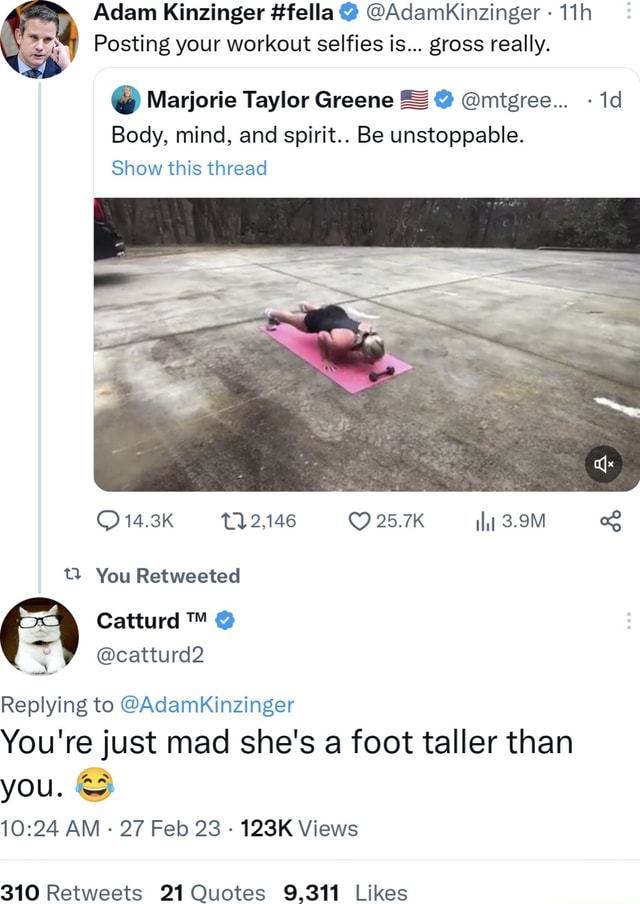 Adam Kinzinger #fella @ @AdamKinzinger - Posting your workout selfies ...