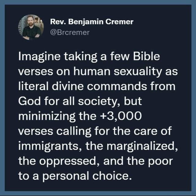 Rev. Benjamin Cremer Imagine taking a few Bible verses on human ...