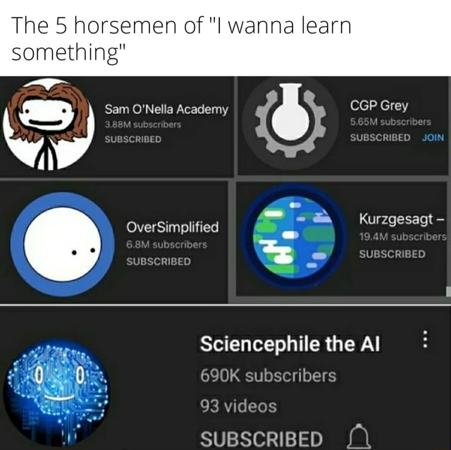 The 5 horsemen of "I wanna learn something" Sam O'Nella Academy ...