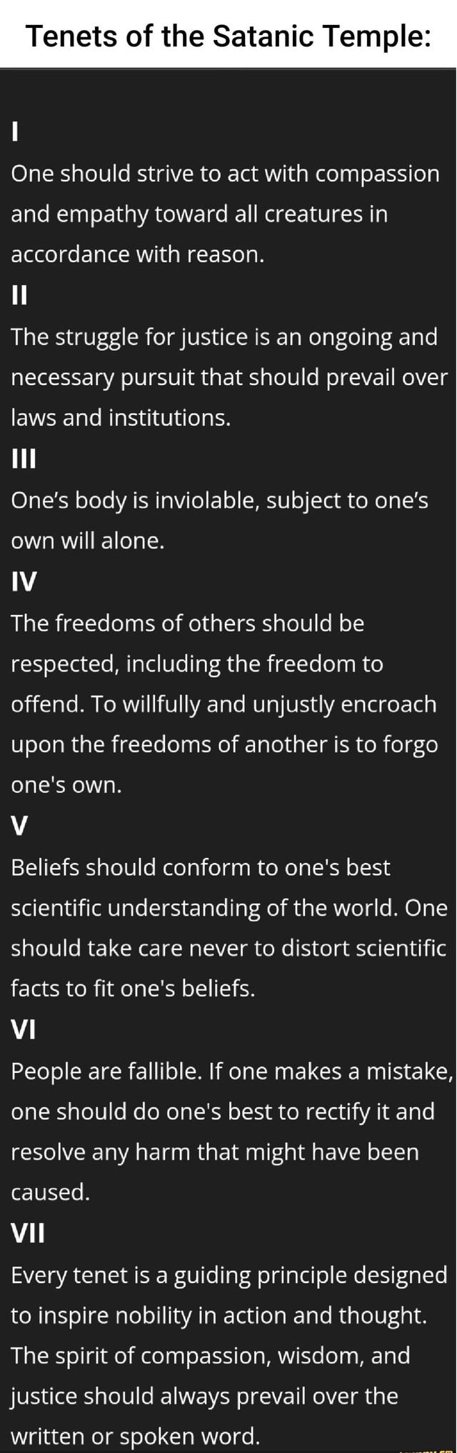 Tenets of the Satanic Temple: One should strive to act with compassion ...