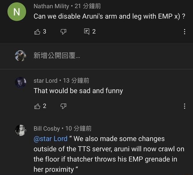 Nathan Mility 21 Can we disable Aruni's arm and leg with EMP x) ? 3 2 ...