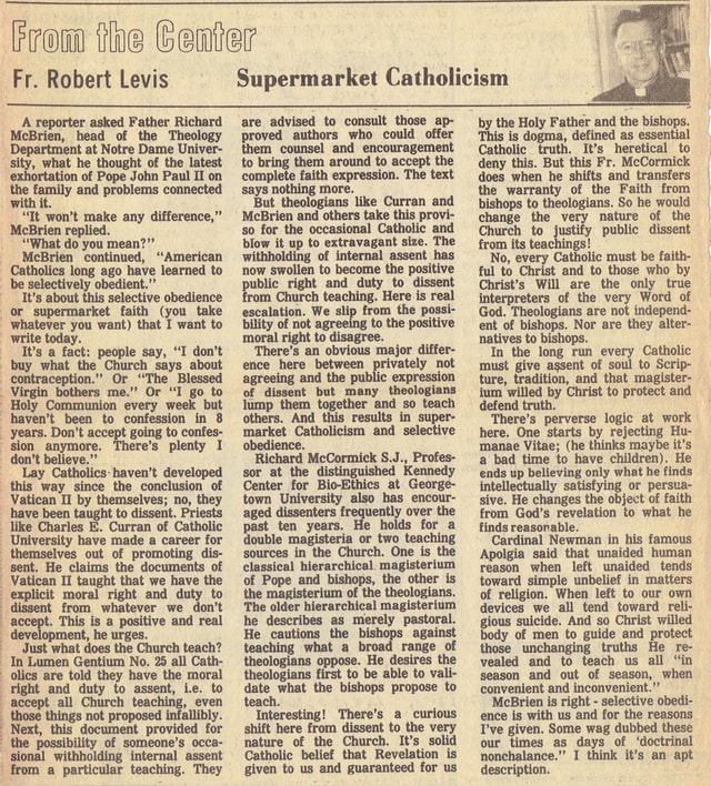 From the Center Fr. Robert Levis Supermarket Catholicism A reporter ...