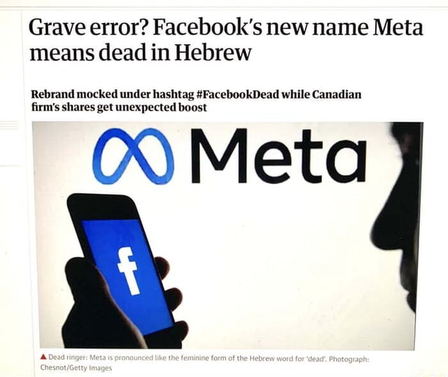 Grave error? Facebook's new name Meta means dead in Hebrew Rebrand ...
