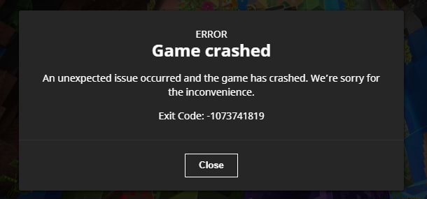ERROR Game crashed An unexpected issue occurred and the game has ...