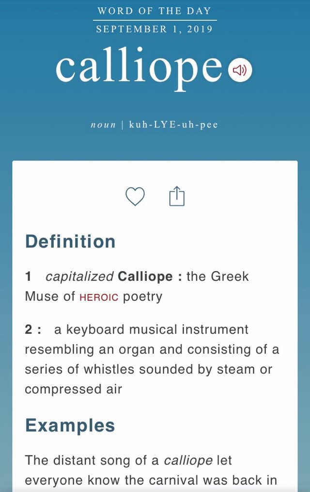 Noun \ kuh-LYE-uh-pcc Definition 1 capitalized Calliope : the Greek ...