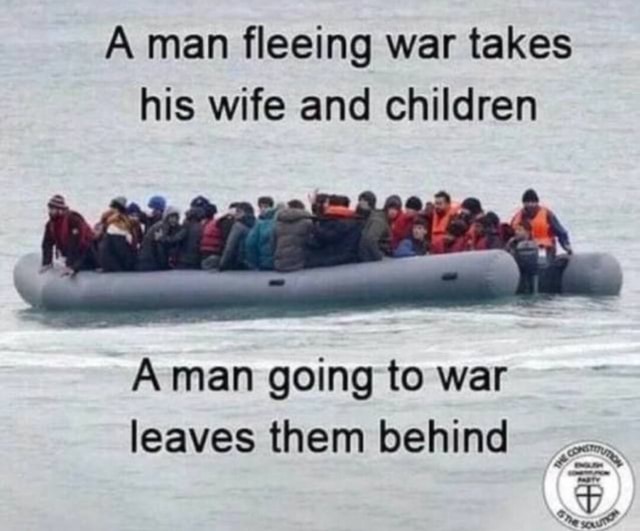 A man fleeing war takes his wife and children af A man going to war ...