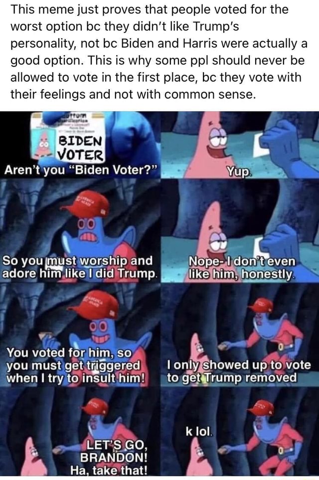 This meme just proves that people voted for the worst option bc they ...