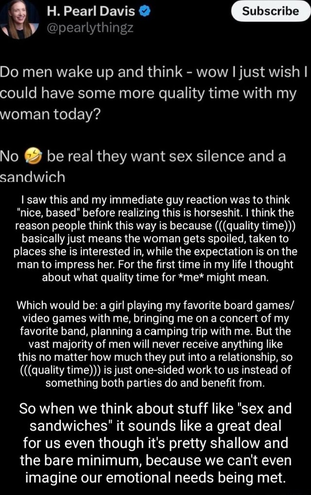 H. Pearl Davis @ Do men wake up and think - wow I just wish I could ...