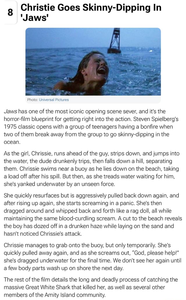 Christie Goes Skinny-Dipping In 'Jaws' Photo: Universal Pictures Jaws ...