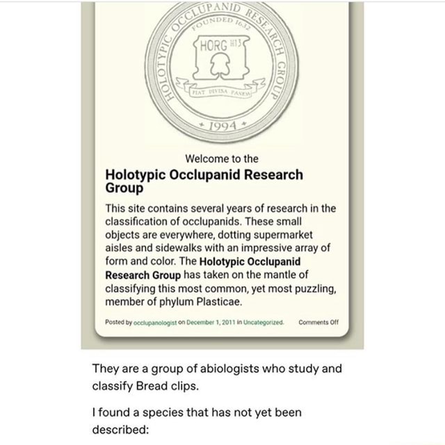 Welcome to the Holotypic Occlupanid Research Group This site contains ...