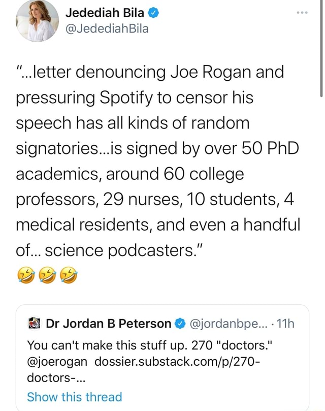Jedediah Bila la .letter denouncing Joe Rogan and pressuring Spot ify ...