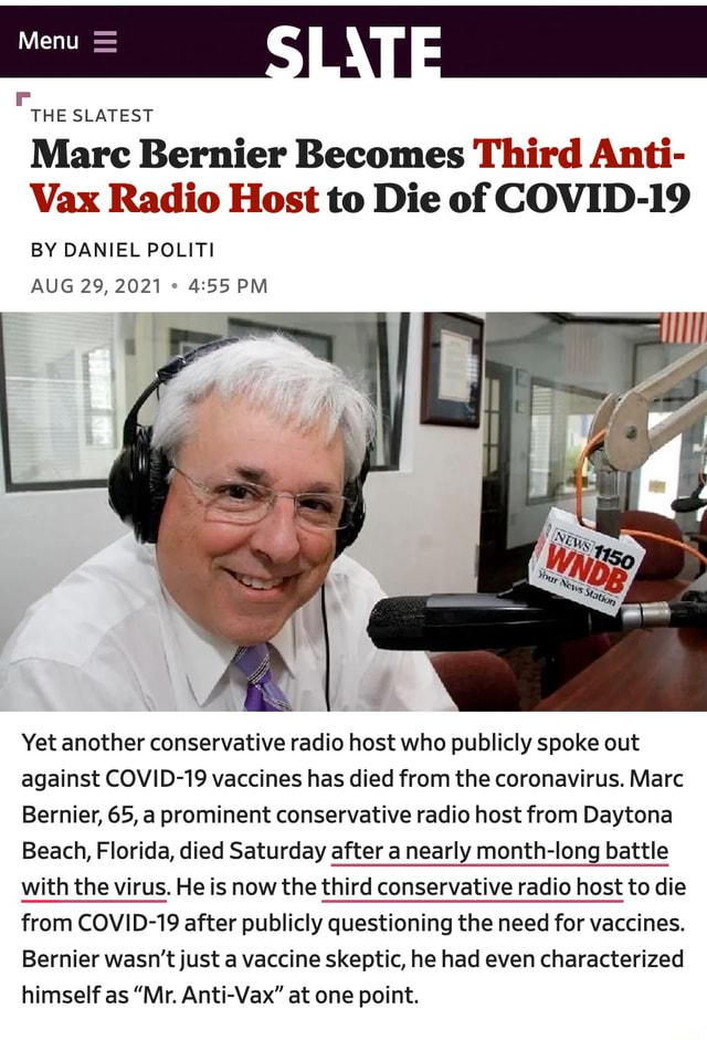 Marc Bernier Becomes Third Anti- Vax Radio Host to Die of COVID-19 THE ...