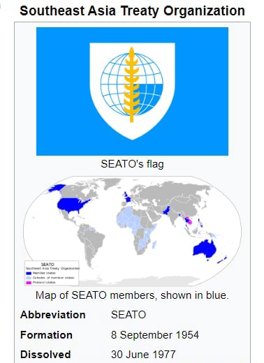Southeast Asia Treaty Organization SEATO's flag Map of SEATO members ...