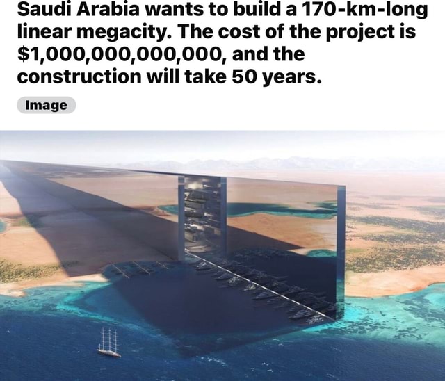 Saudi Arabia wants to build a 170-km-long linear megacity. The cost of the project is ...