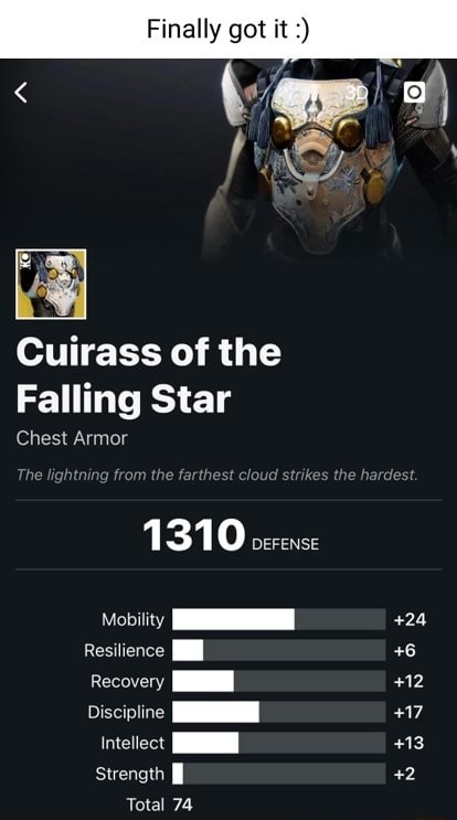Finally got it Cuirass of the Falling Star Chest Armor 1 31 DEFENSE ...