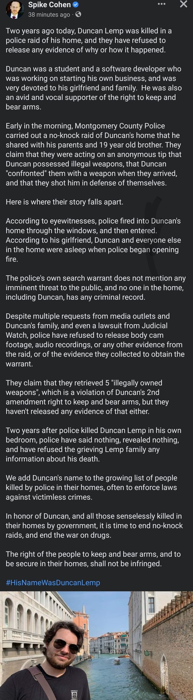 Spike Cohen @ 38 minutes ago Two years ago today, Duncan Lemp was ...