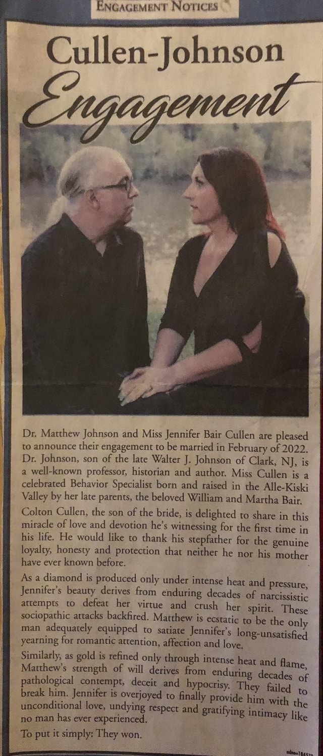 ENGAGEMENT NOTICES Cullen-Johnson Dr. Matthew Johnson and Miss Jennifer ...
