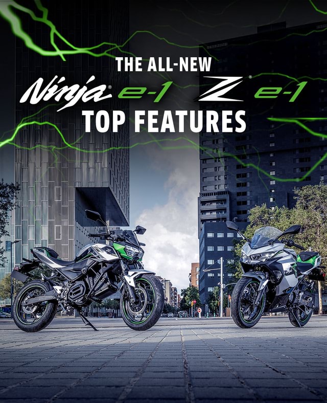 Powered by an electric motor, the all-new Ninja e-1 ABS and Z e-1 ABS EV motorcycles feature ...