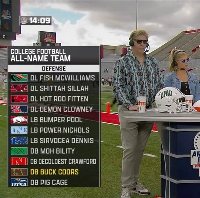 COLLEGE FOOTBALL ALL-NAME TEAM OL FISH MCWILLIAMS I DL SHITTAH SILLAH ...