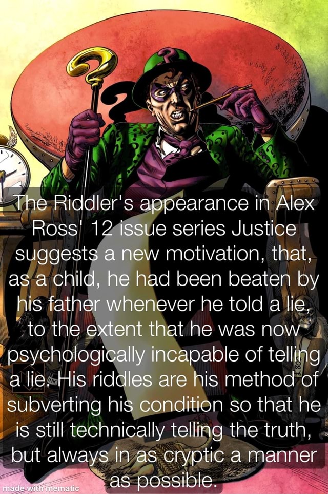 The Riddler's appearance in Alex Ross' 12 issue series Justice suggests ...