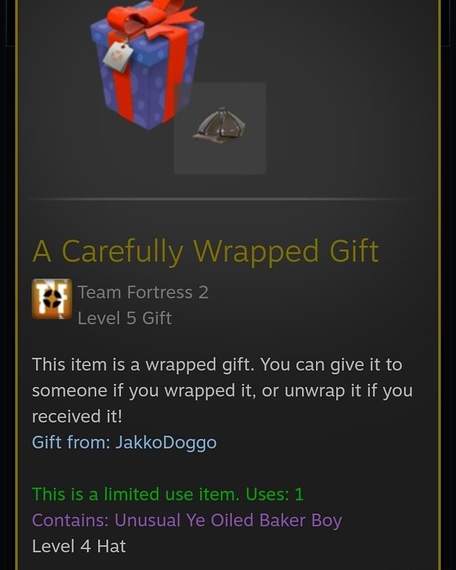 A Carefully Wrapped Gift Team Fortress 2 Level 5 Gift This item is a ...