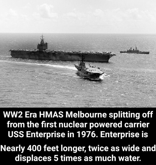 WW2 Era HMAS Melbourne splitting off from the first nuclear powered ...