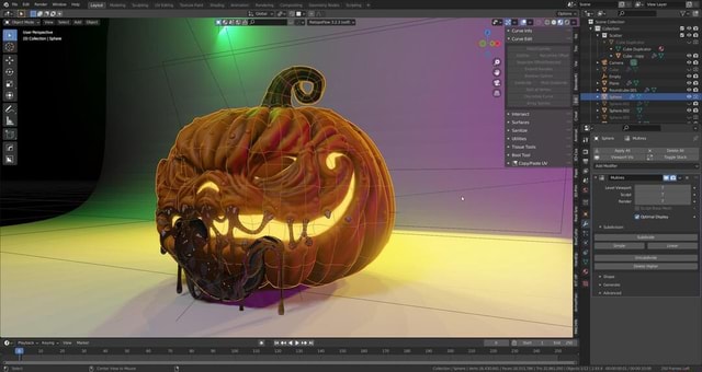 Spooky pumpkin model done in blender. - file Edit Render Window Help {Layout Modeling Sculpt UV ...
