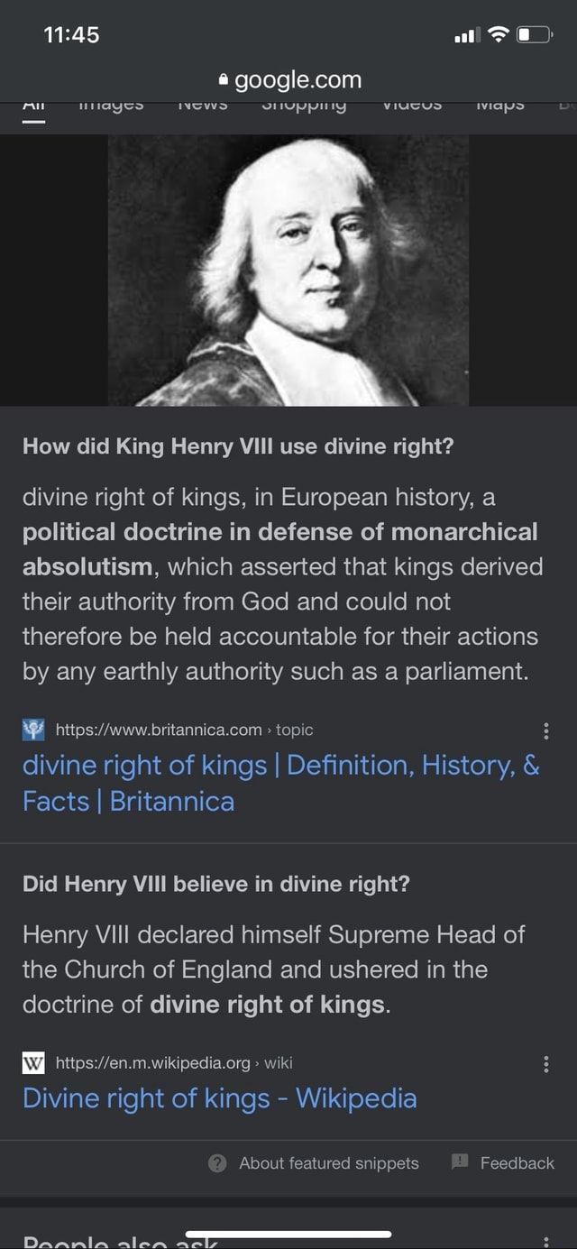 AlI How did King Henry VIII use divine right? divine right of kings, in ...