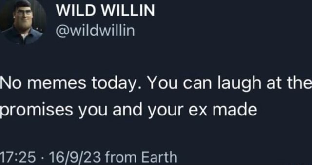 WILD WILLIN No memes today. You can laugh at the promises you and your ...