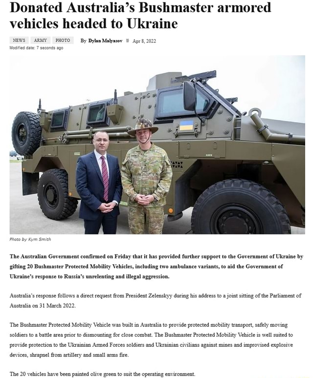 Donated Australia's Bushmaster armored vehicles headed to Ukraine NEWS ...