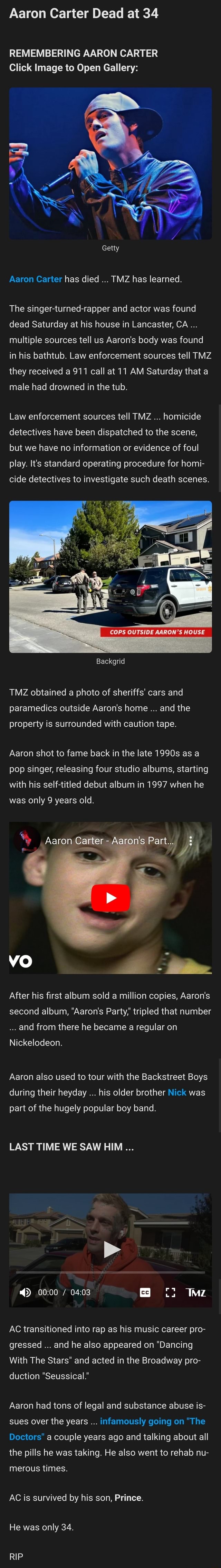 Aaron Carter Dead at 34 REMEMBERING AARON CARTER Click Image to Open ...