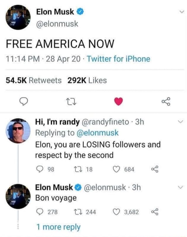 Elon Musk FREE AMERICA NOW Twitter for iPhone 54.5K Retweets 292K Likes ...