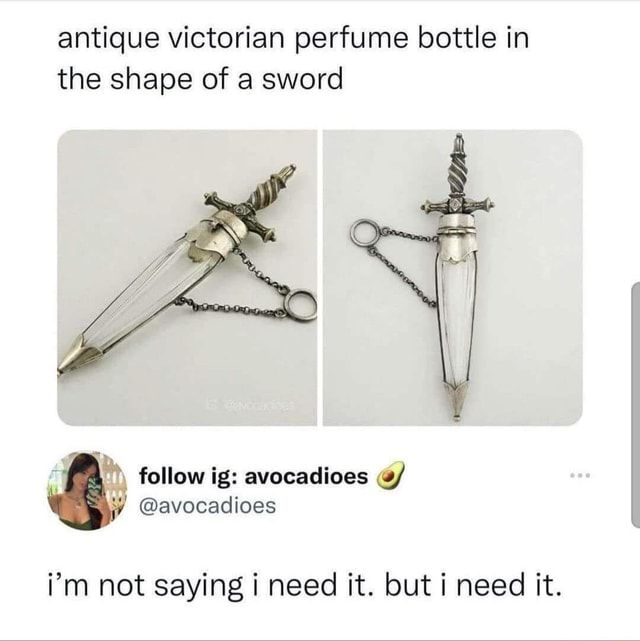 Antique victorian perfume bottle in the shape of a sword follow ...