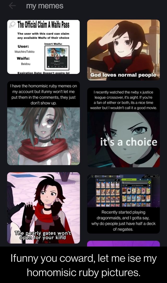 My memes The Official Claim A Waifu Pass The user with this card can ...