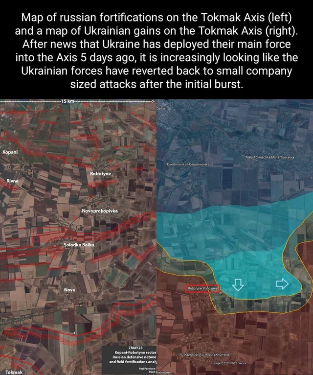 Map of russian fortifications on the Tokmak Axis (left) and a map of ...