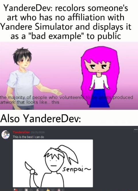 YandereDev: recolors someone's art who has no affiliation with Yandere ...