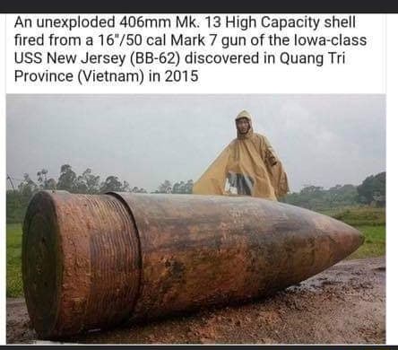 'An unexploded 406mm Mk. 13 High Capacity shell fired from a cal Mark 7 ...