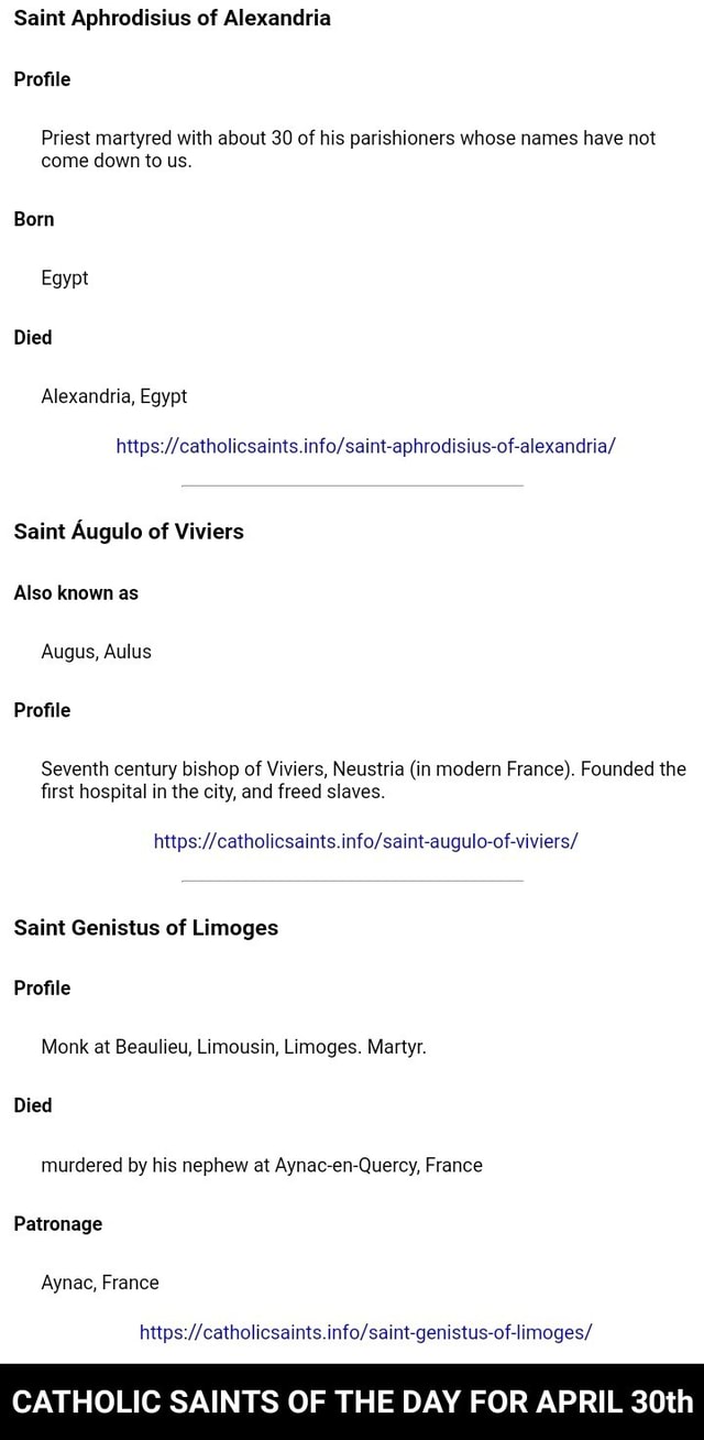 Saint Aphrodisius of Alexandria Profile Priest martyred with about 30 ...