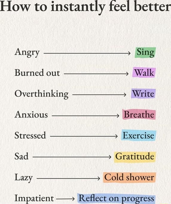 How to instantly feel better Burned out Walk Angry Overthinking Write ...