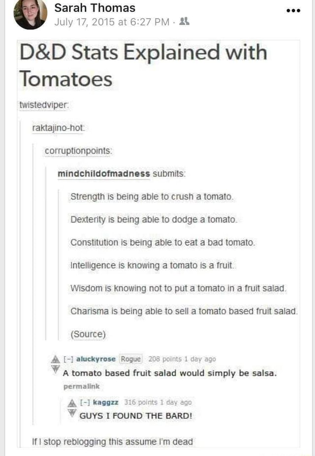 D&D Stats Explained with Tomatoes twistedviper: raktajino-hot ...